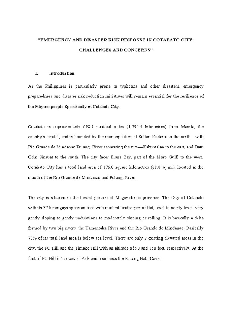 EMERGENCY AND DISASTER RISK RESPONSE IN COTABATO CITY - Doc Statement ...
