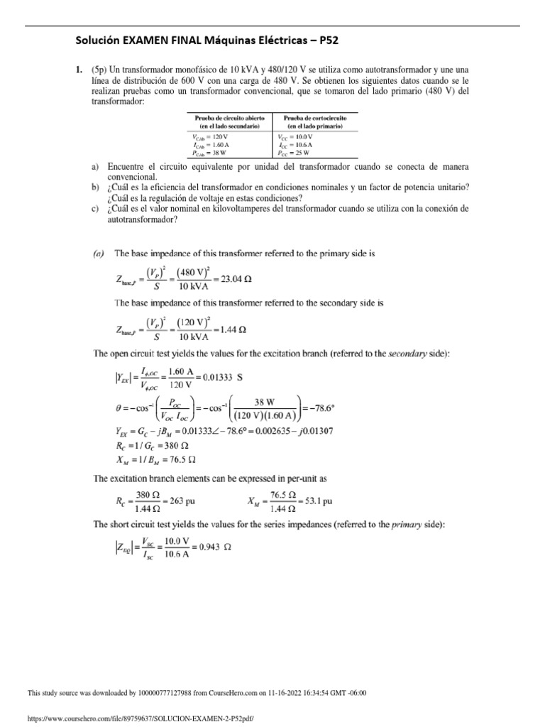 Solucion Examen 2 P52 PDF | PDF | Transformador | Electrónica