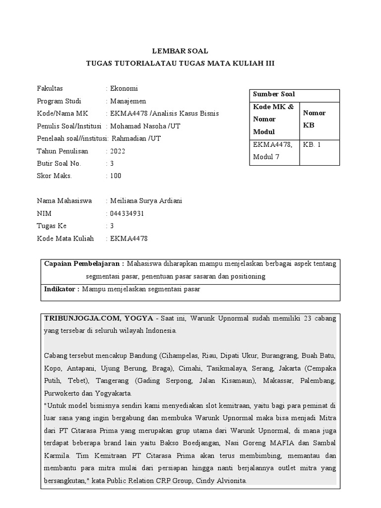 Tugas 3 EKMA4478 | PDF