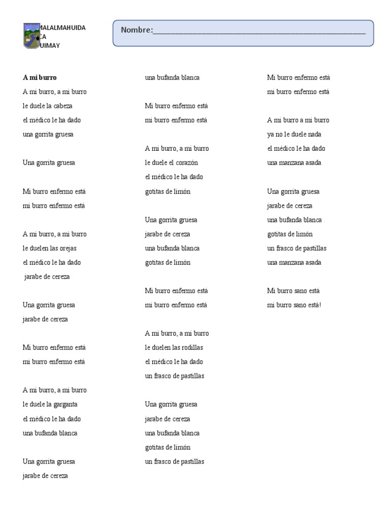 Letra de "A mi burro" completa | PDF