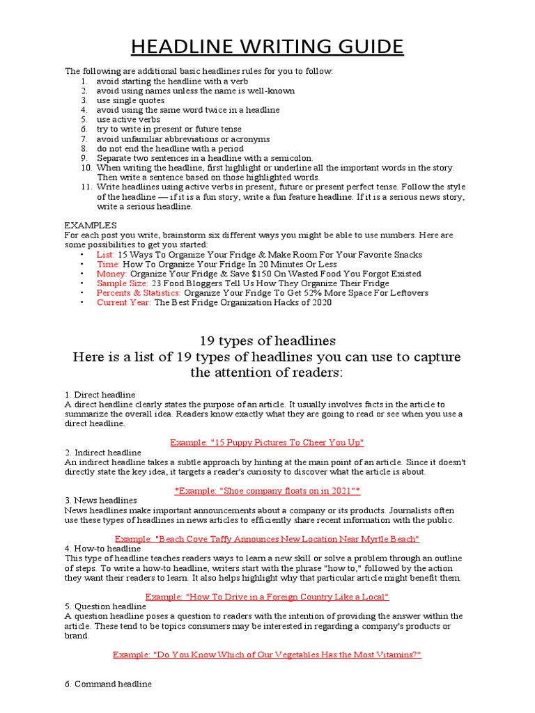 Headline Writing Guide | PDF | News | Brand