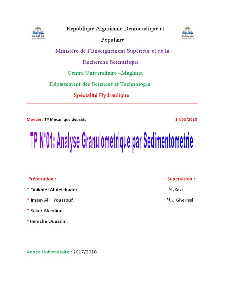Analyse Granulometrique Par Sedimentometrie | PDF | Matière molle | Grandeur physique
