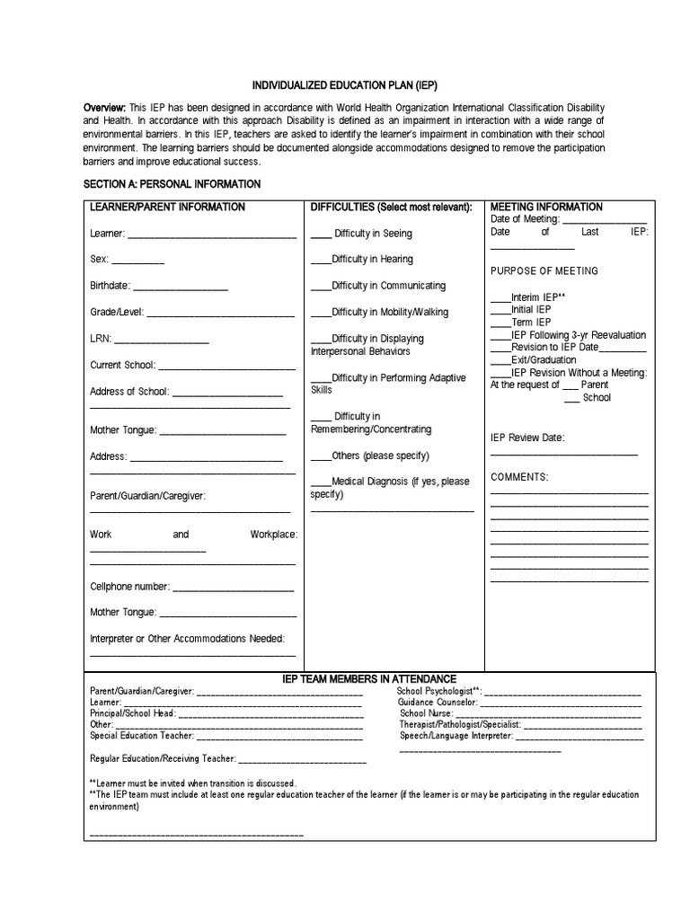 Sample Individualized Education Plan | PDF | Individualized Education ...
