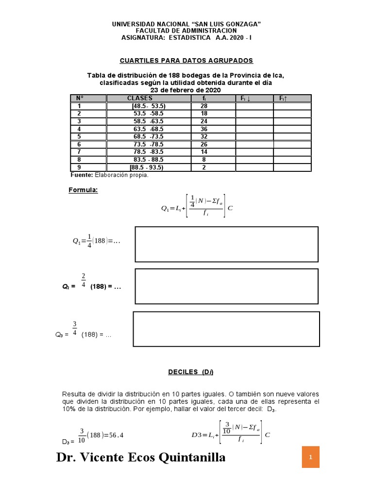 CUARTILES, DECILES Y PERCENTILES - Estadística | PDF | Cuantil ...