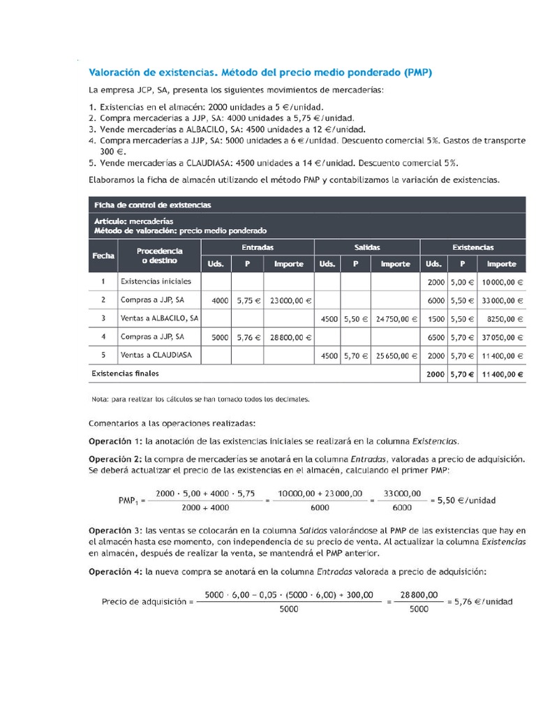 Ejemplos de Cálculo FIFO y PMP | PDF