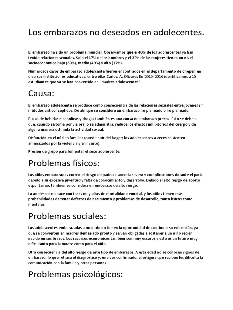 Los Embarazos No Deseados | Descargar gratis PDF | El embarazo | Embarazo en la adolescencia