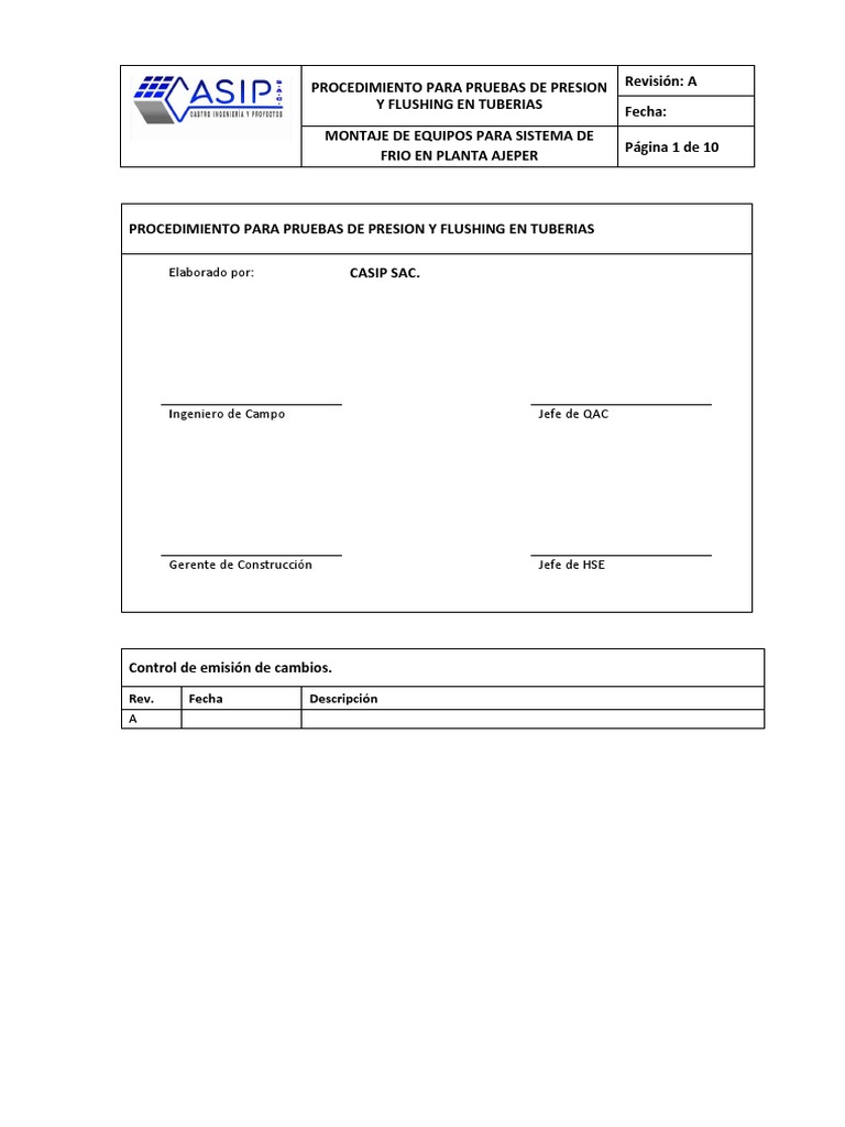 Procedimiento de Flushing | PDF | Presión | Tubería (transporte de fluidos)