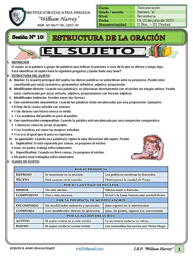 Sesión 10 Iv U Estructura De La Oración Simple Pdf Verbo