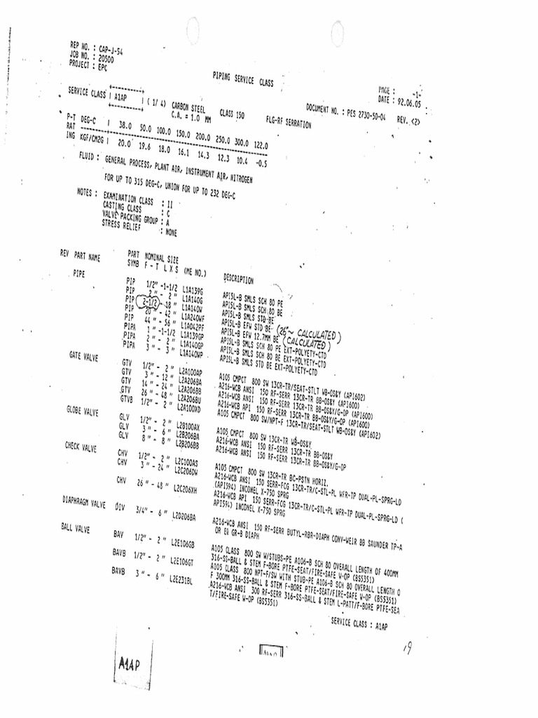 A1AP Piping Class | PDF