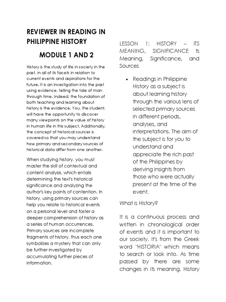 Reviewer in Reading in Philippine History | PDF | Primary Sources