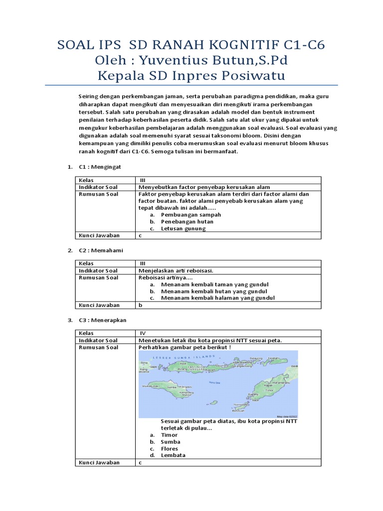 Contoh Soal IPS Kognitif C1-C6 SD | PDF