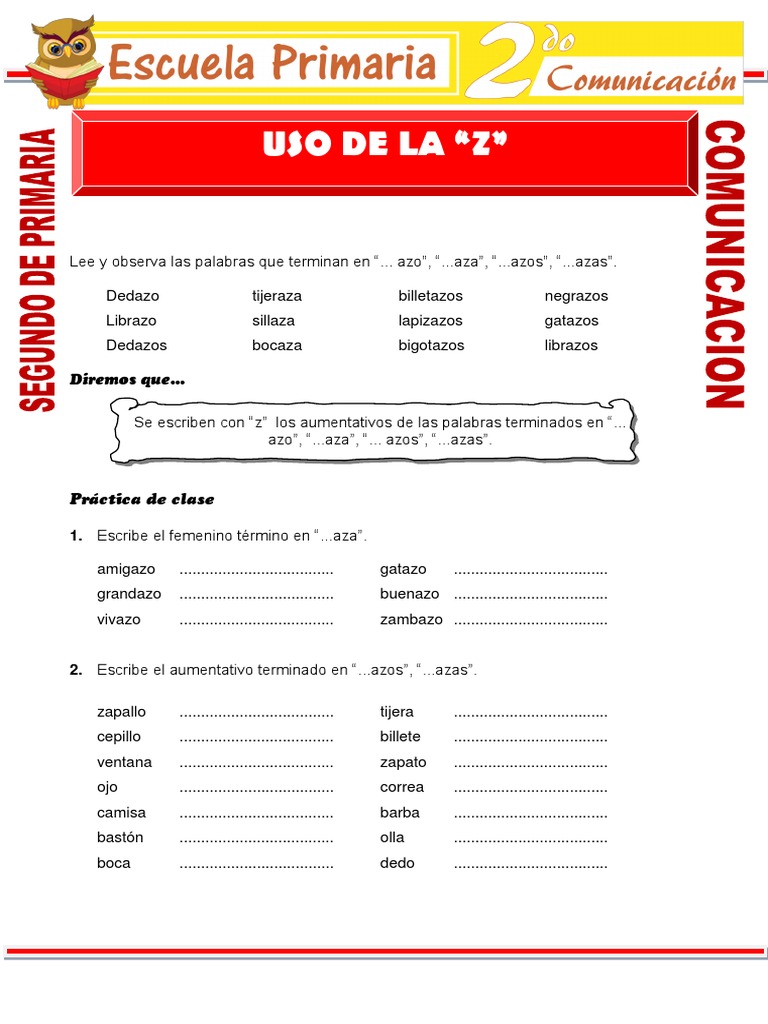 Palabras Aumentativas con "azo" y "aza" | PDF | Hogar, jardinería y ...