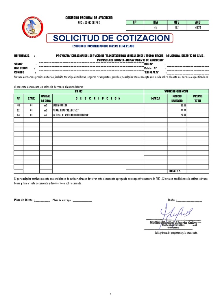 Solicitud de cotización para materiales de construcción | PDF | Microeconomía | Mercado (economía)