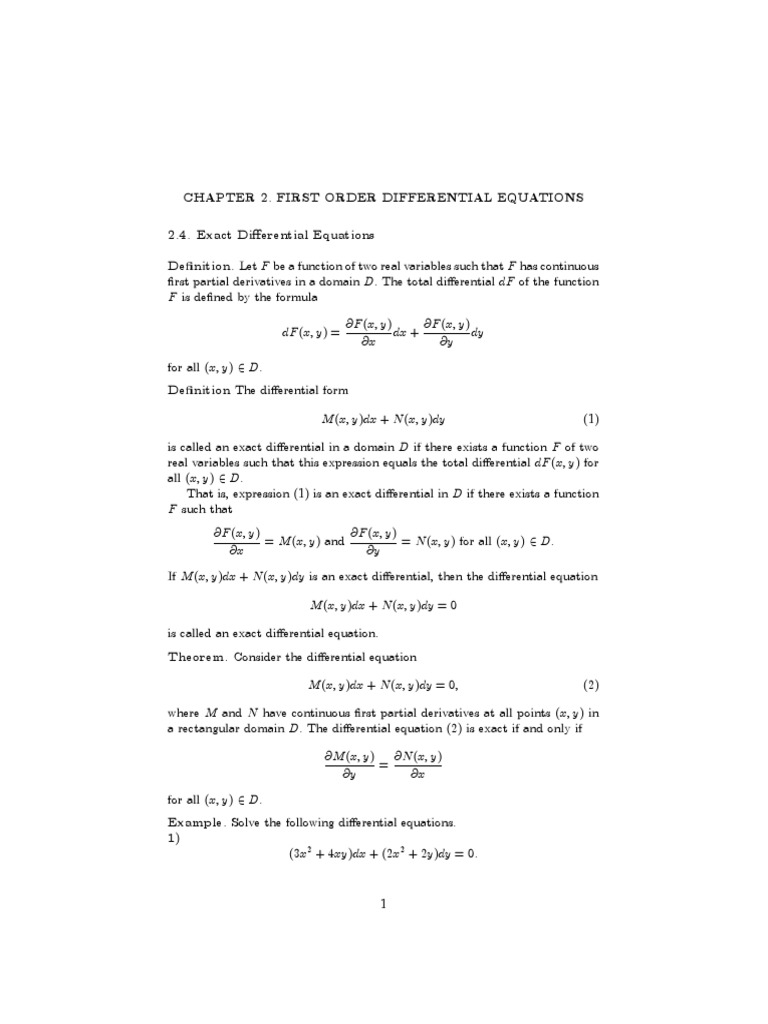 Exact Differential Equations & Factors | PDF | Function (Mathematics ...