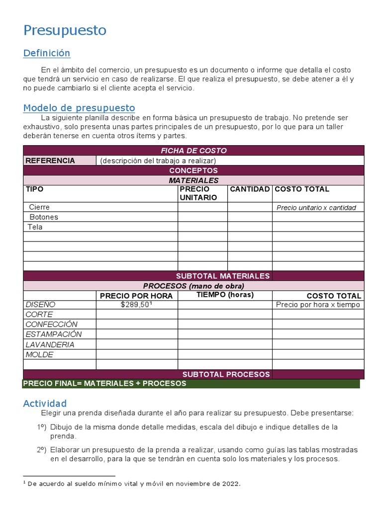 Modelo de Presupuesto | PDF