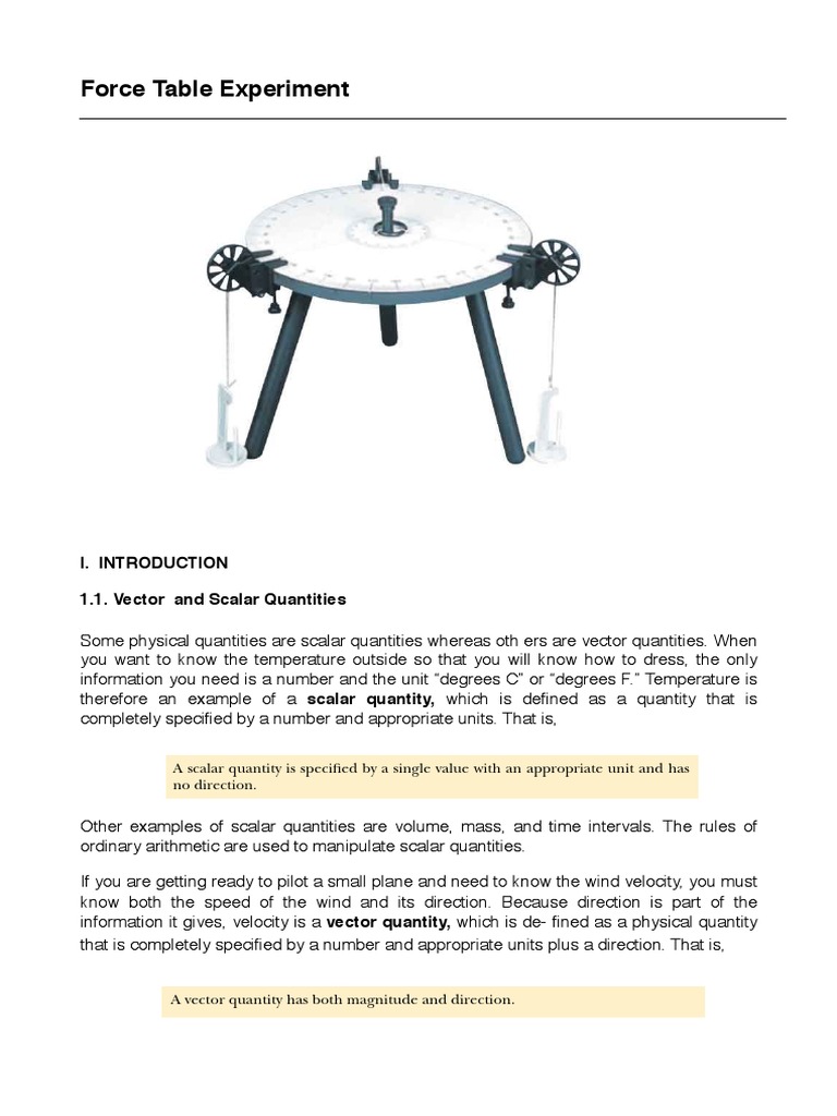 Force Table Experiment Vectors Pdf Euclidean Vector Velocity