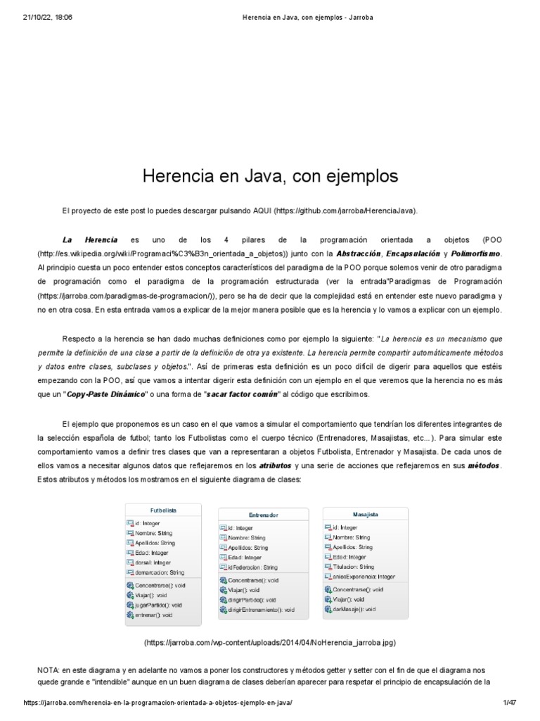 Herencia en Java, Con Ejemplos - Jarroba | PDF | Herencia (Programación Orientada a Objetos ...