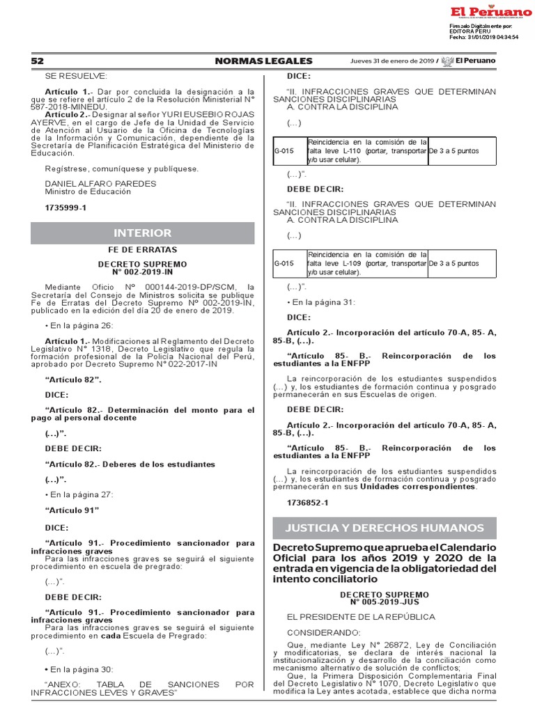 Decreto Supremo Que Aprueba El Calendario Oficial para Los A Decreto Supremo N 005 2019 Jus ...