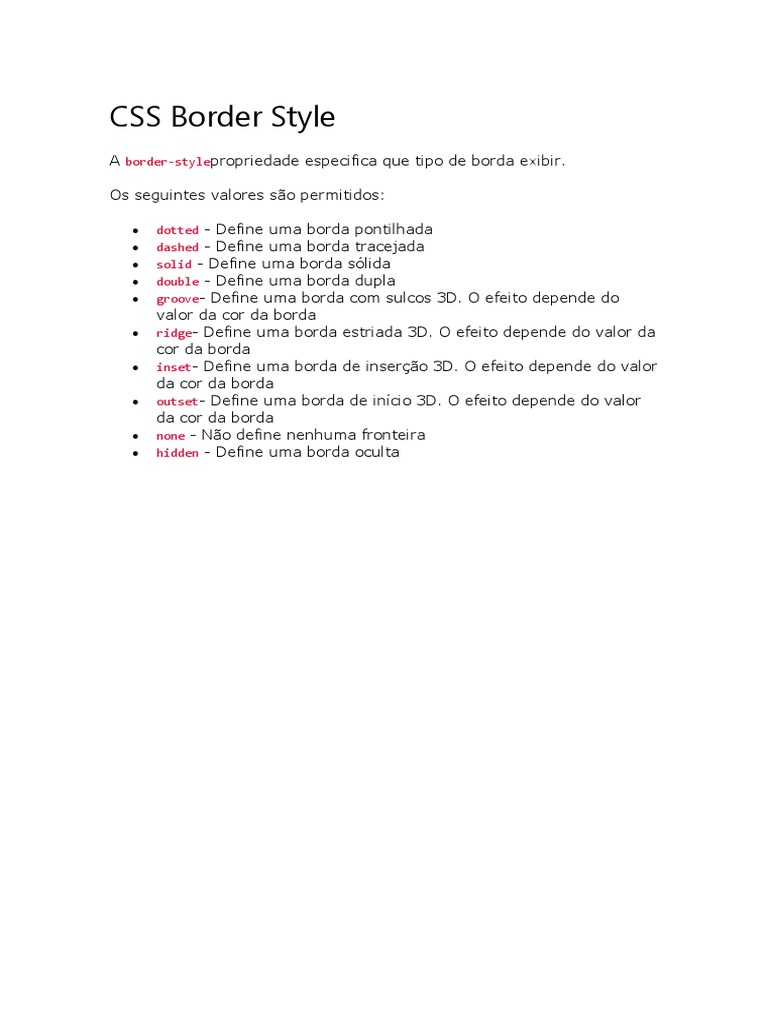 Tipos de Borda CSS | PDF