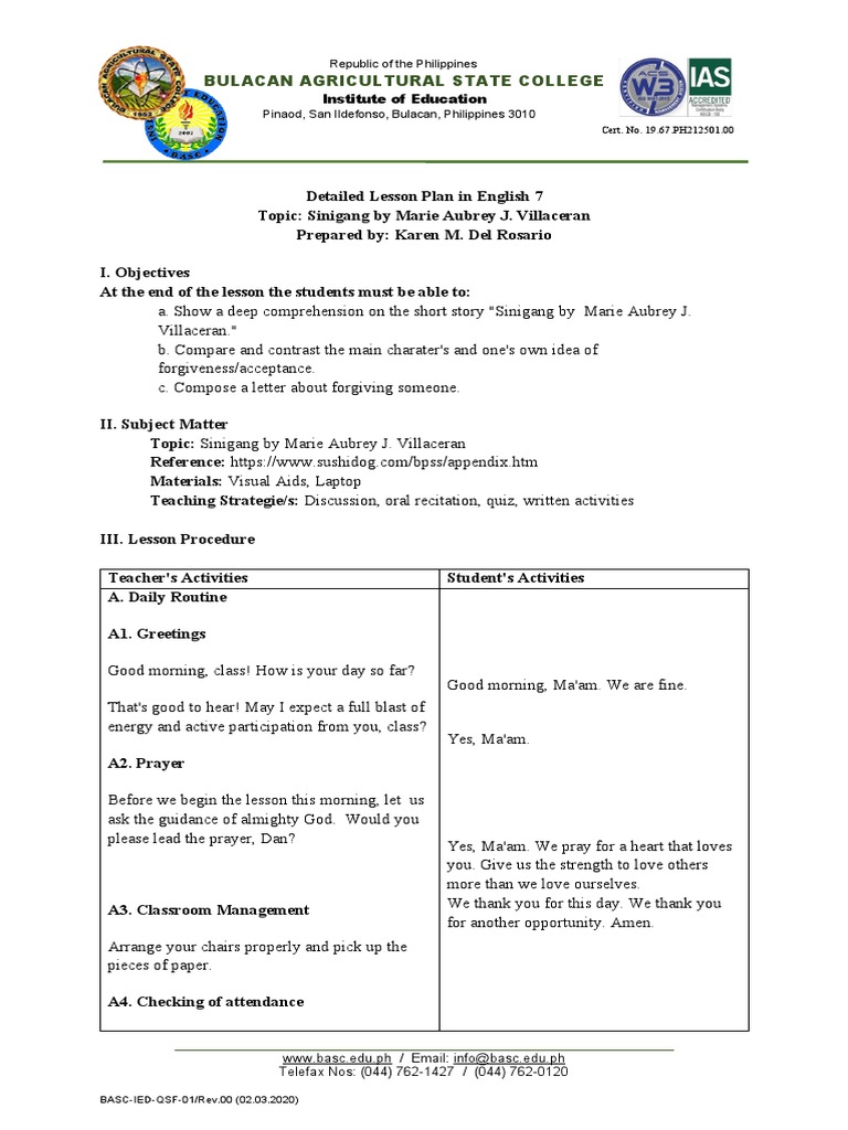 Detailed Lesson Plan Karen Del Rosario 1 | PDF | Lesson Plan | Prayer