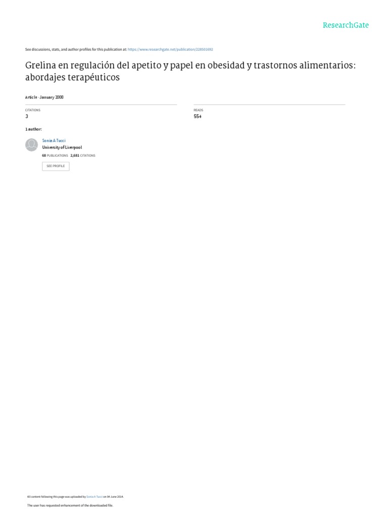 Grelina en Regulacion Del Apetito y Papel en Obesi | PDF | Obesidad ...