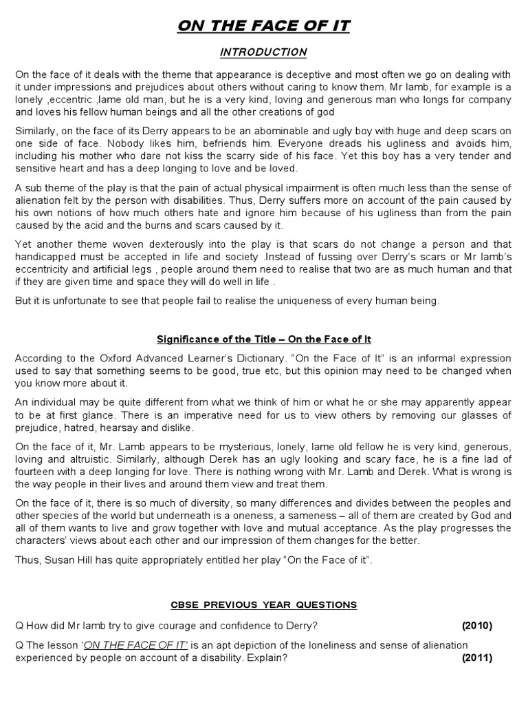 On The Face of It | PDF | Disability | Loneliness