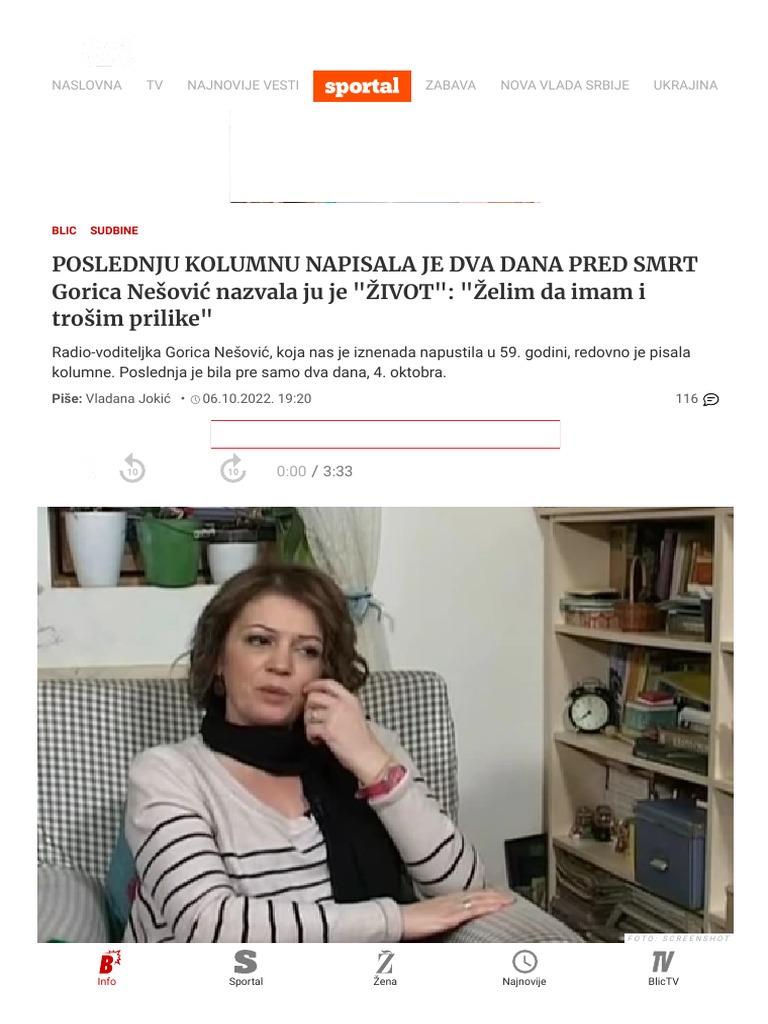 Gorica Nešović Je Poslednju Kolumnu Napisala 2 Dana Pred SMRT | PDF