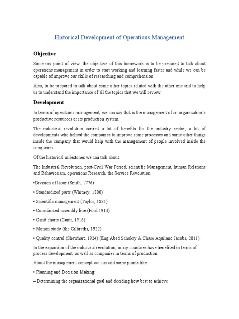 Historical Development of Operations Management | PDF | Operations ...