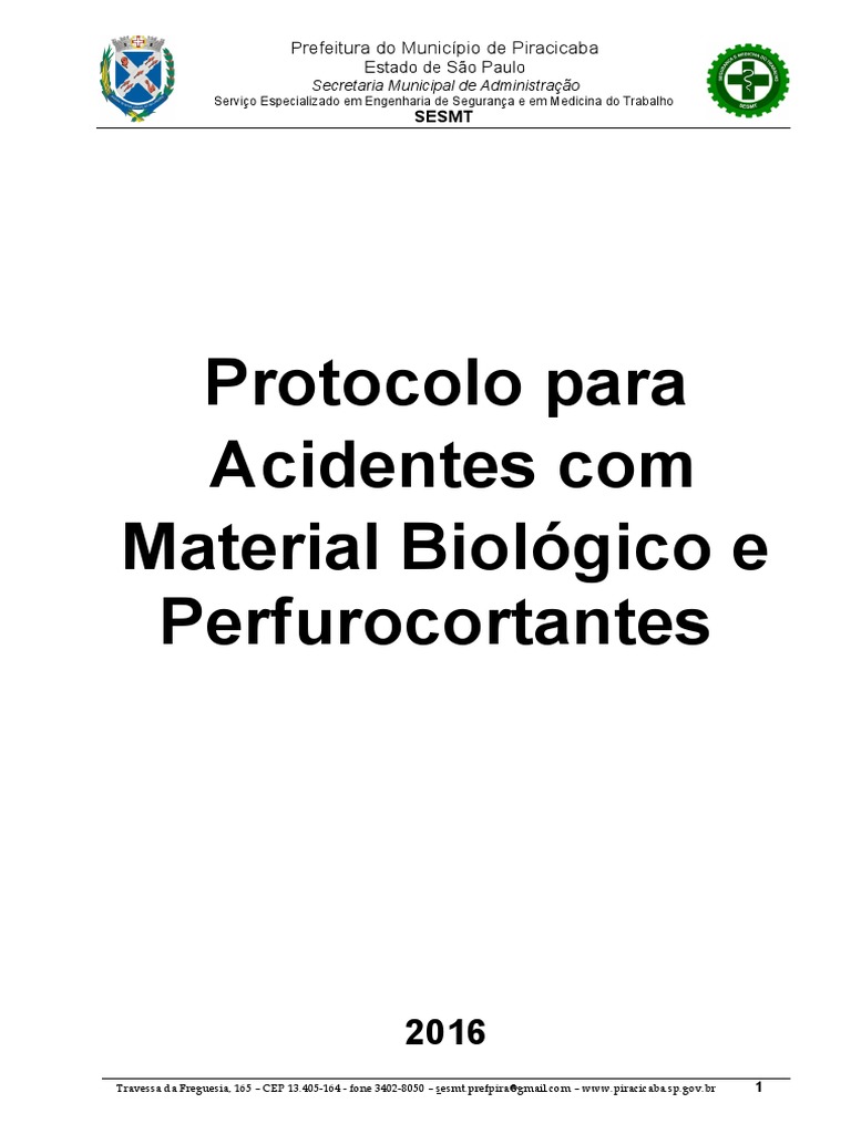 Protocolo para Acidentes Com Perfuro Cortante | PDF | Hepatite B | Hepatite Protocolo para Acidentes Com Perfuro Cortante | PDF | Hepatite B | Hepatite
