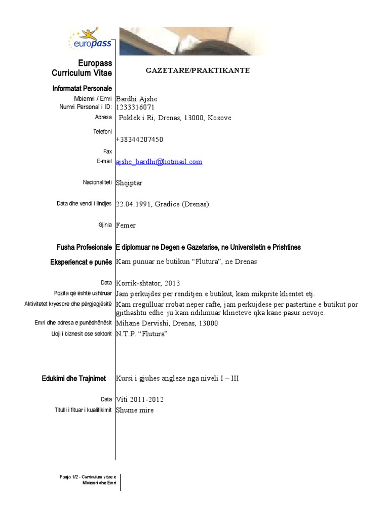 CV Europas Shqip 2 | PDF