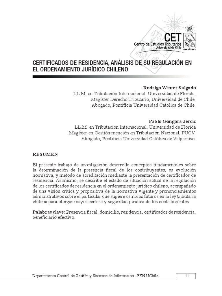 Certificados de Residencia | PDF | Impuestos | Chile