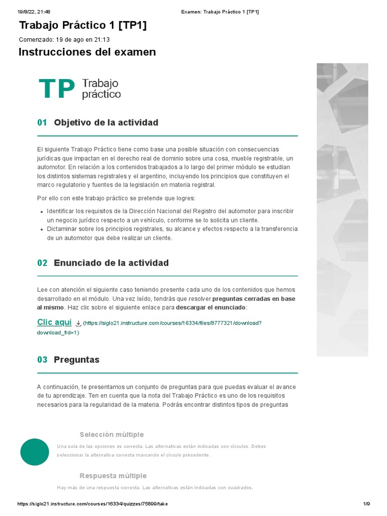 Examen - Trabajo Práctico 1 (TP1) Derecho Registral II | PDF | Prueba (evaluación) | Derecho ...