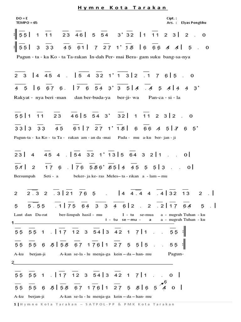 Hymne Kota Tarakan | PDF | Seni & Disiplin Bahasa