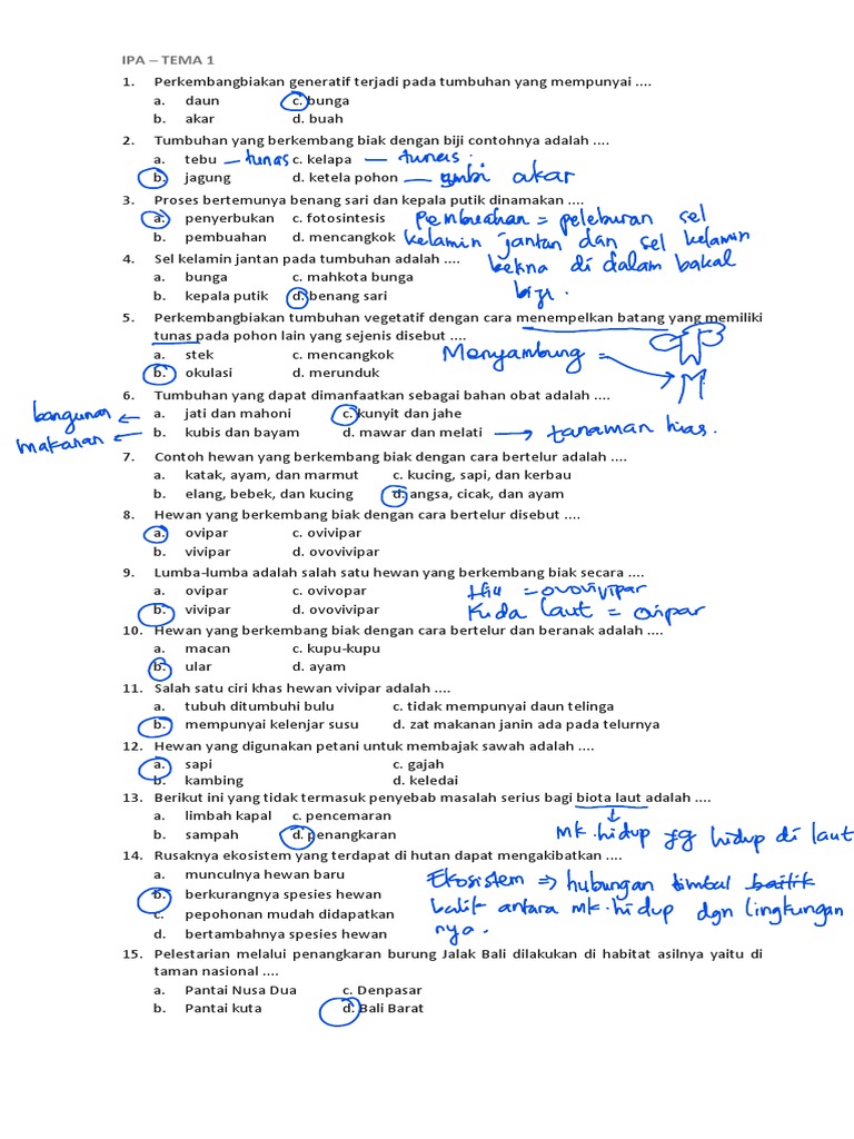 Kisi-Kisi IPA Tema 1 Dan 2 Semester 1 PTS | PDF