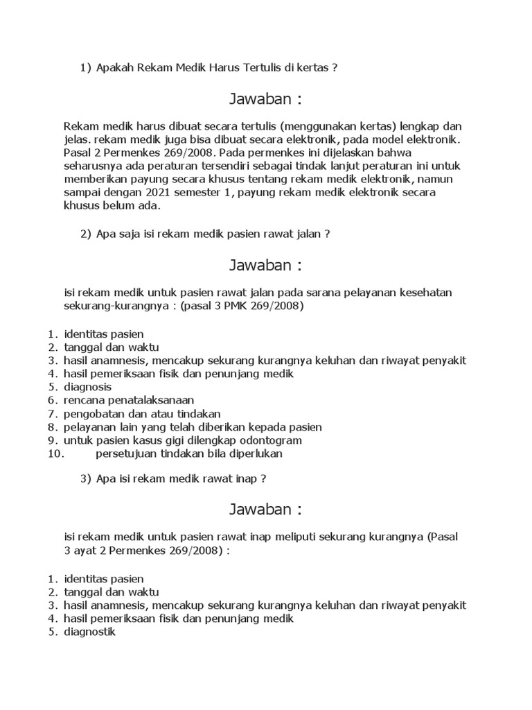 Panduan Rekam Medik: Aturan dan Isi | PDF | Hukum | Pengembangan Diri