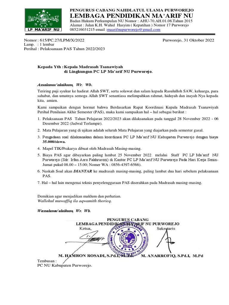 SURAT EDARAN PAS 1 MTs | PDF