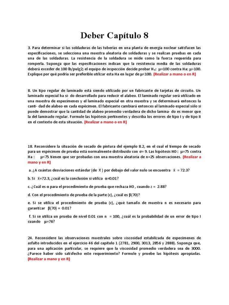 Deber 8 | PDF | Errores tipo I y tipo Ii | Probabilidad