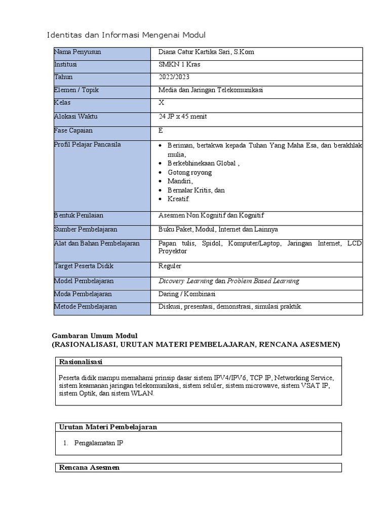 Modul Ajar TKJ Elemen 6 | PDF
