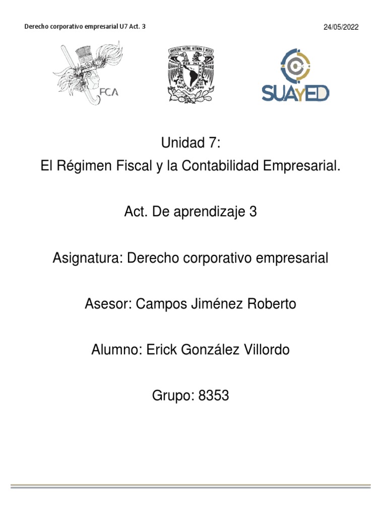 Derecho Corporativo Empresarial U7 Act 3 | PDF | Business | Economias