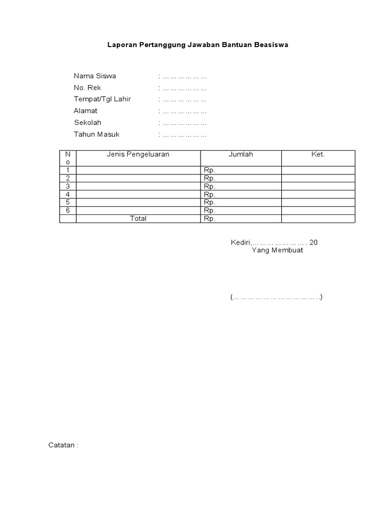 Contoh Pengisian (LAPORAN PERTANGGUNG JAWABAN) | PDF