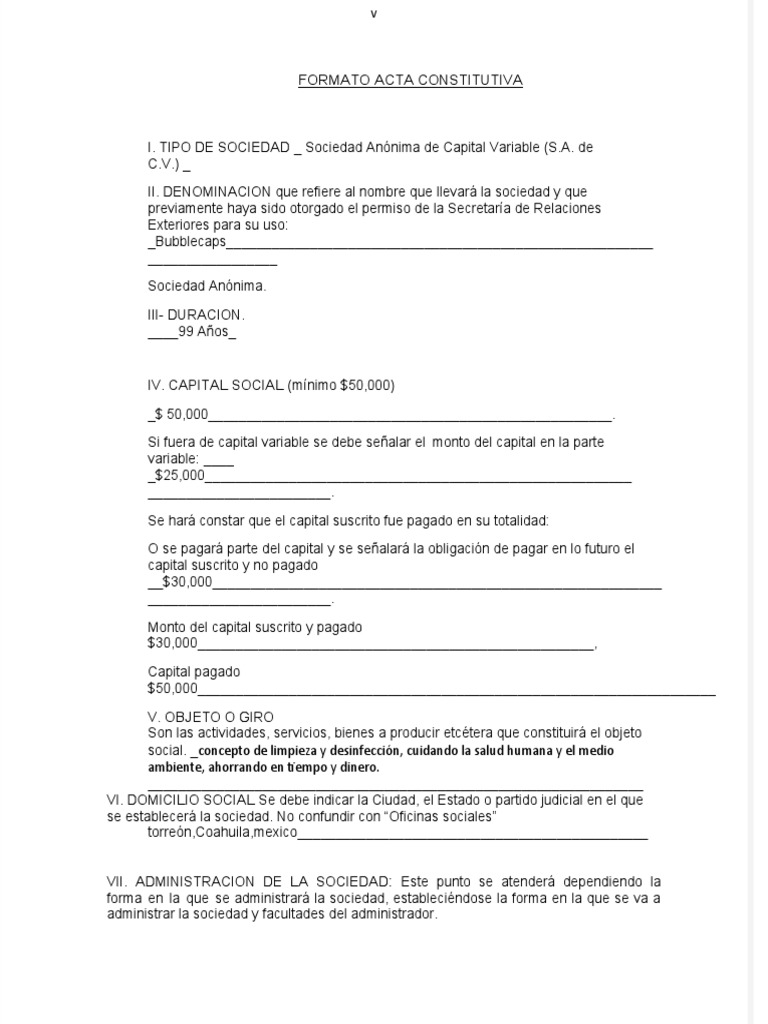 Formato - Acta - Constitutiva Conv | PDF