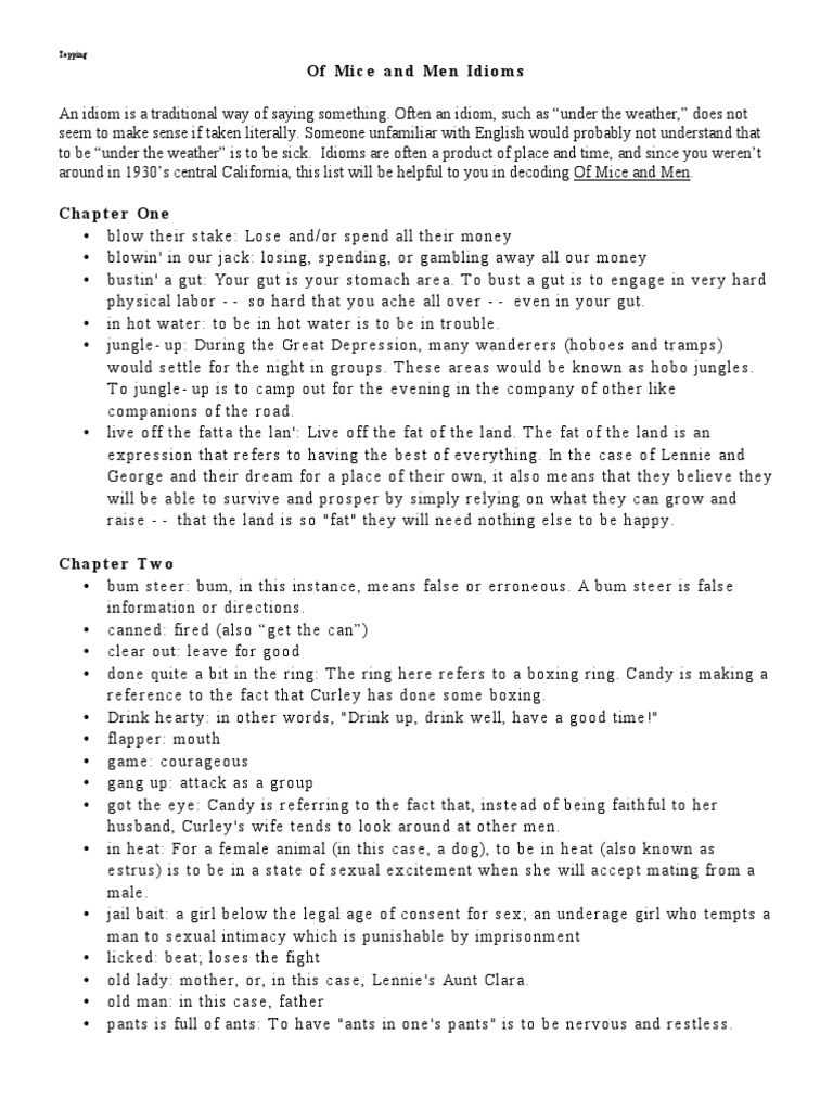 Of Mice and Men Idioms | PDF