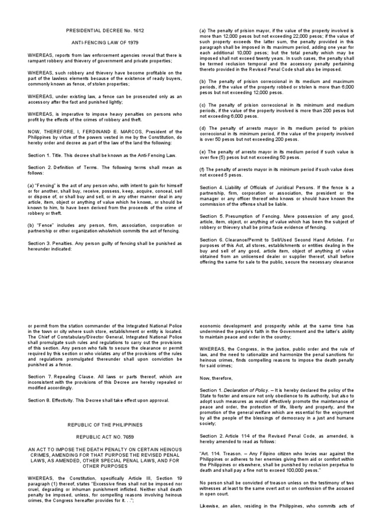 PD 1612 and RA 7659 | PDF | Theft | Capital Punishment