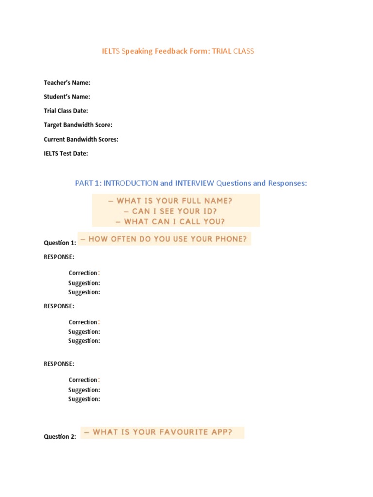 IELTS Speaking Feedback Form Guide | PDF | Language Arts & Discipline ...