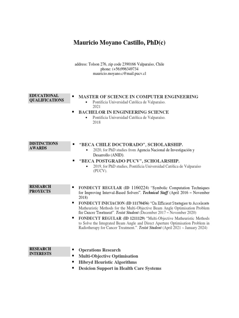 Short CV MauricioMoyano English1 | PDF | Mathematical Optimization ...