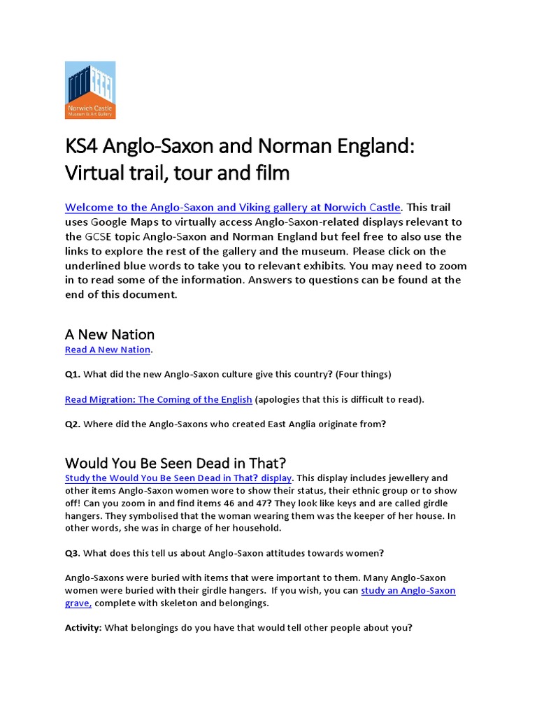 Virtual Field Trip Anglo Saxon and Norman England | PDF | Anglo Saxons ...