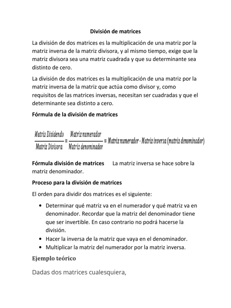 Division de Matrices | PDF | Matriz (Matemáticas) | División (Matemáticas)
