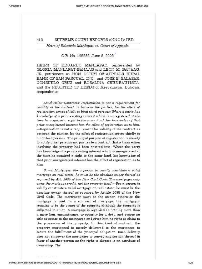 Manlapat V CA GR 125585 | PDF | Mortgage Law | Justice