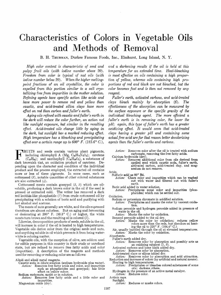Analyzing Vegetable Oil Colors and Removal | PDF | Sodium Hydroxide ...