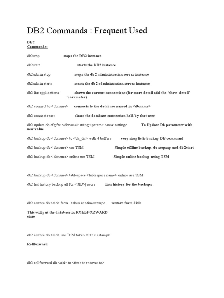 DB2 Commands | PDF | Ibm Db2 | Databases DB2 Commands | PDF | Ibm Db2 | Databases